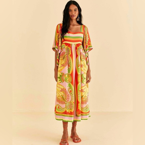FARM Rio | Dresses | Farm Rio Beach Toucans Scarf Midi Dress Multicolor ...